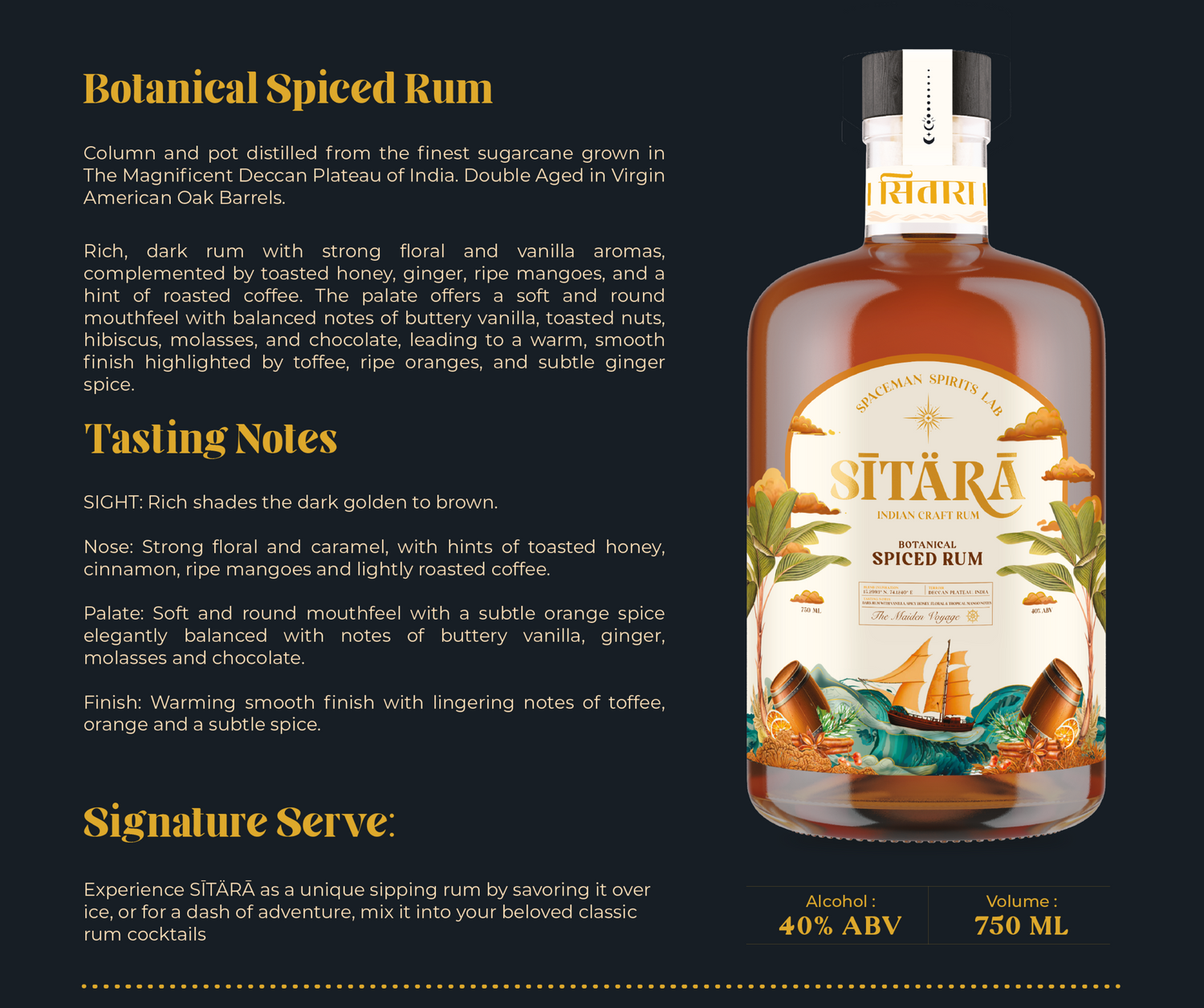 SPICED RUM – SĪTÄRĀ - INDIAN CRAFT RUM(SPACEMAN SPIRITS LAB PRIVATE ...